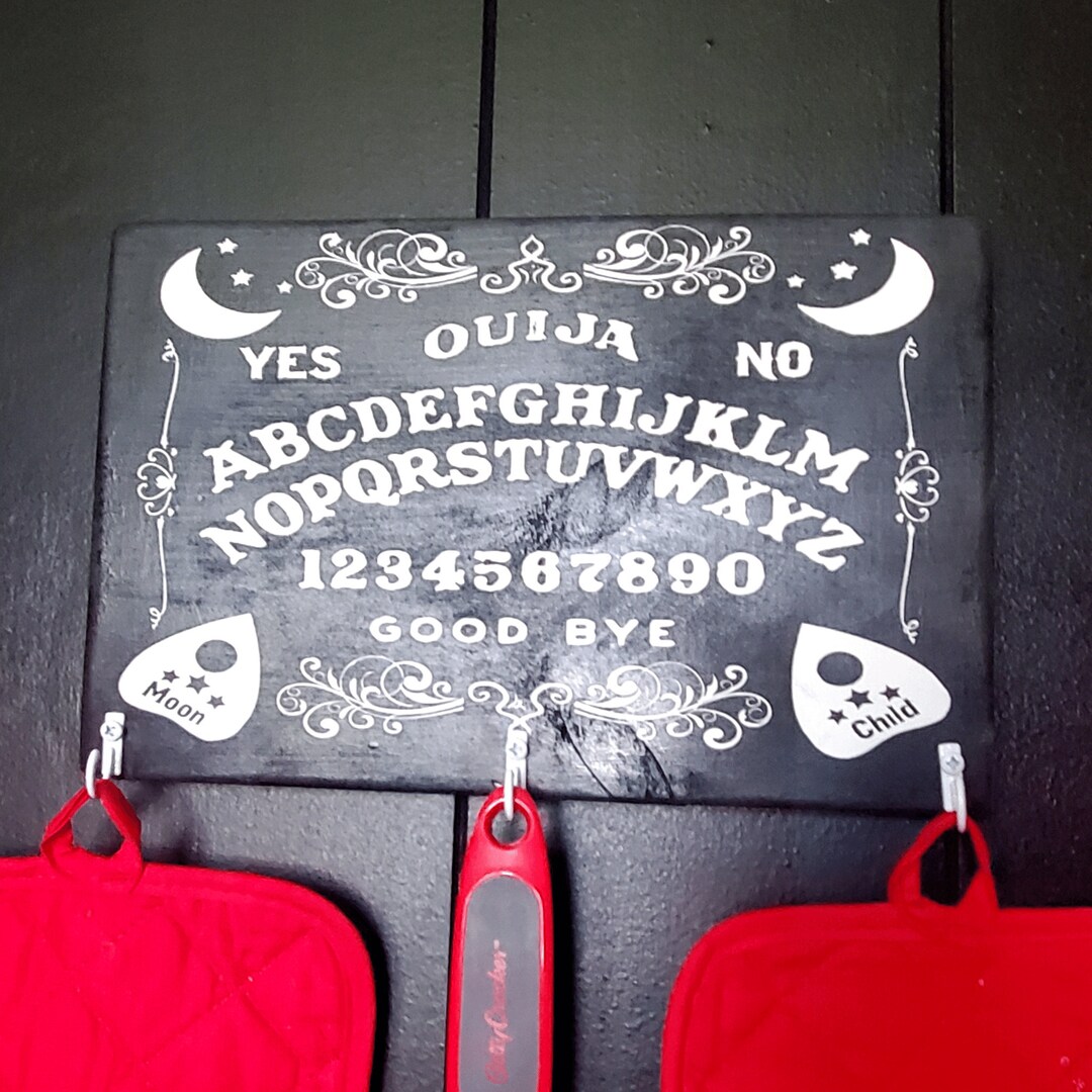 Ouija Board Sign With Hooks, Oujia Board Key Holder Sign, Black and ...