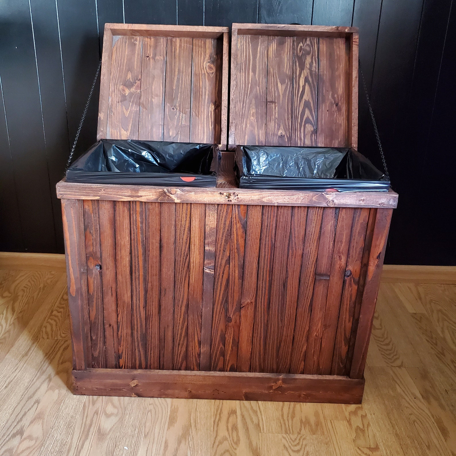 Large Outdoor Trash Bin, Wood Trash Can, Trash and Recycling, Wood ...