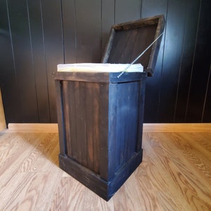 13 Gallon Black Trash Can, Wood Trash Bin, Black Dog Food Container ...