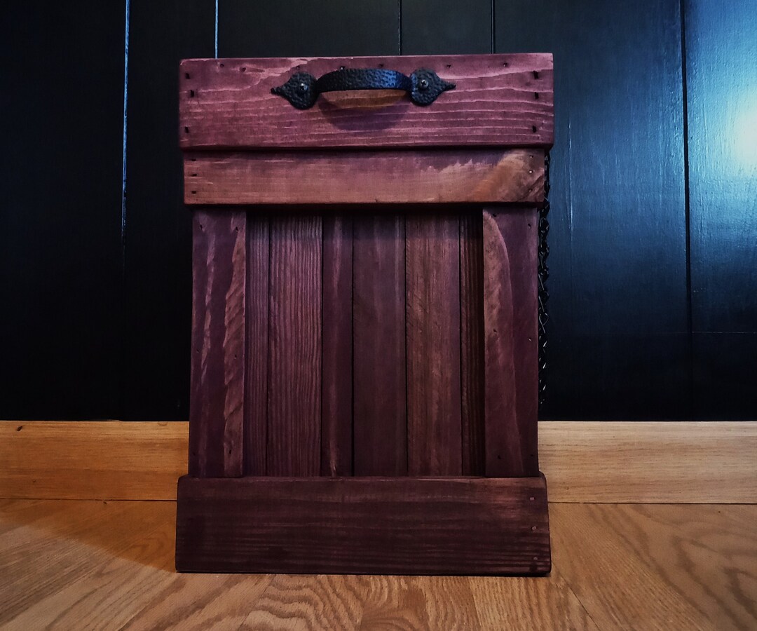 Dark Burgundy Wood Trash Can, Gothic Bathroom Storage, Bathroom Trash ...