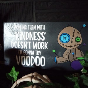 Cute Voodoo Doll Sign, Kill Them With Kindness, Acrylic Art, Halloween ...