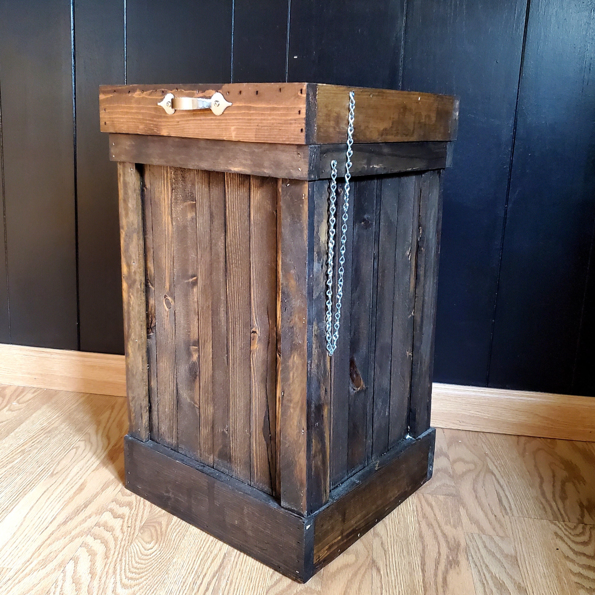 Rustic Wood Trash Can, Wood Dog Food Container, Pet Food Storage ...