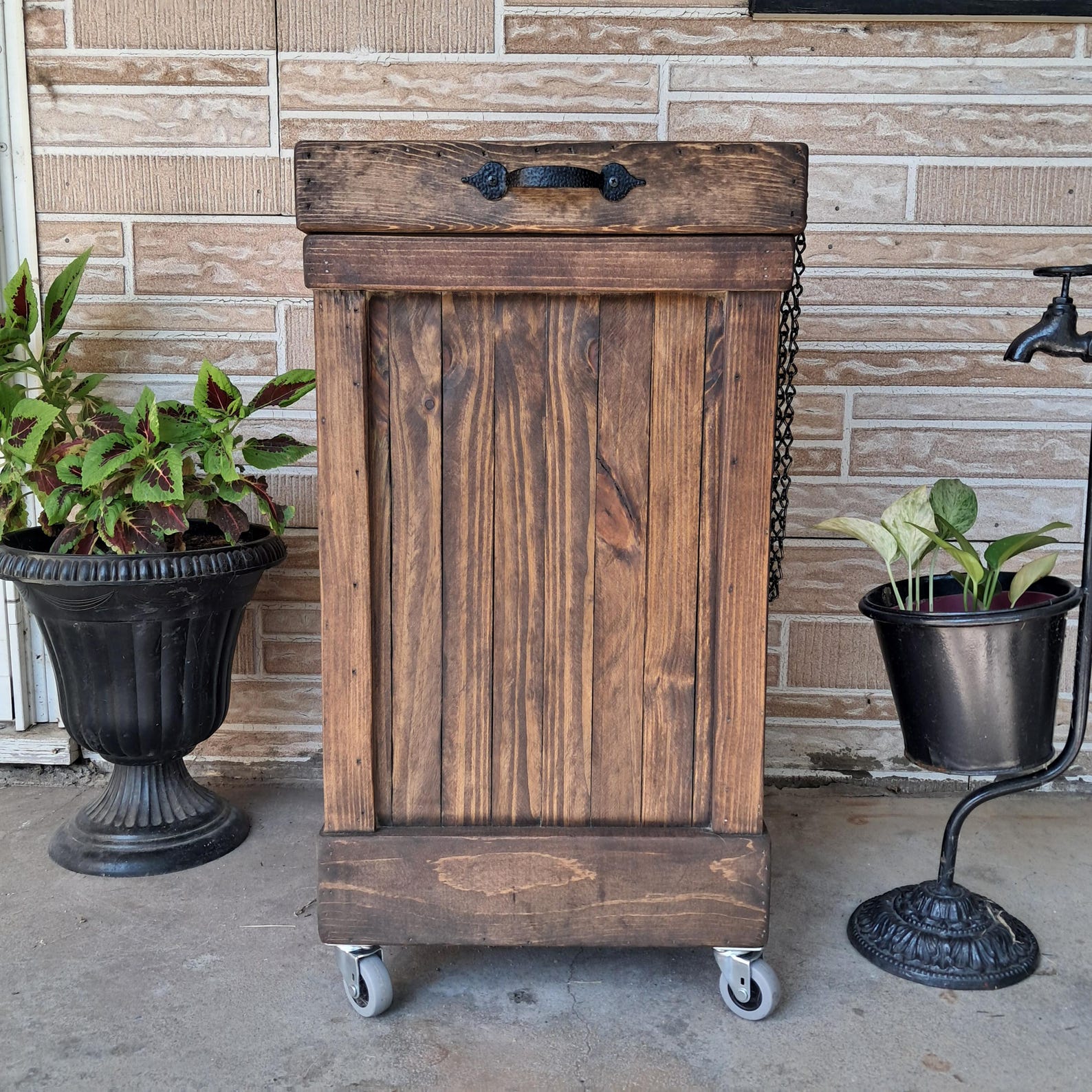 Rustic Reclaimed Wood Rolling Trash Can With Lid - 13/30 Gallon - Etsy