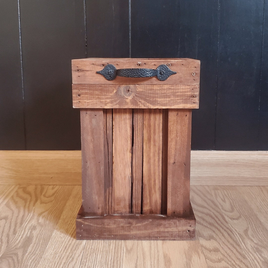 Reclaimed Wood Kitchen Canister: Rustic Trash Bin With Lid - Etsy