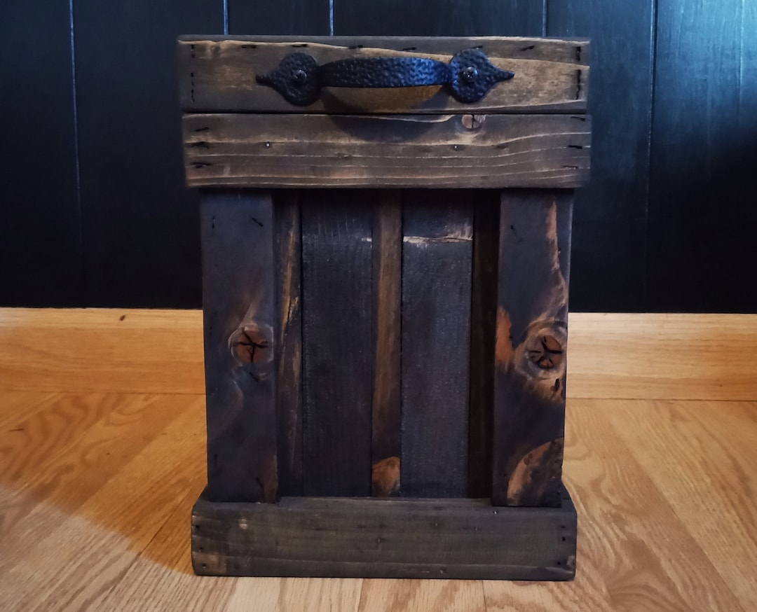 Rustic Wood Kitchen Canister, Travel Trash Can, RV Trash Bin, Dark ...