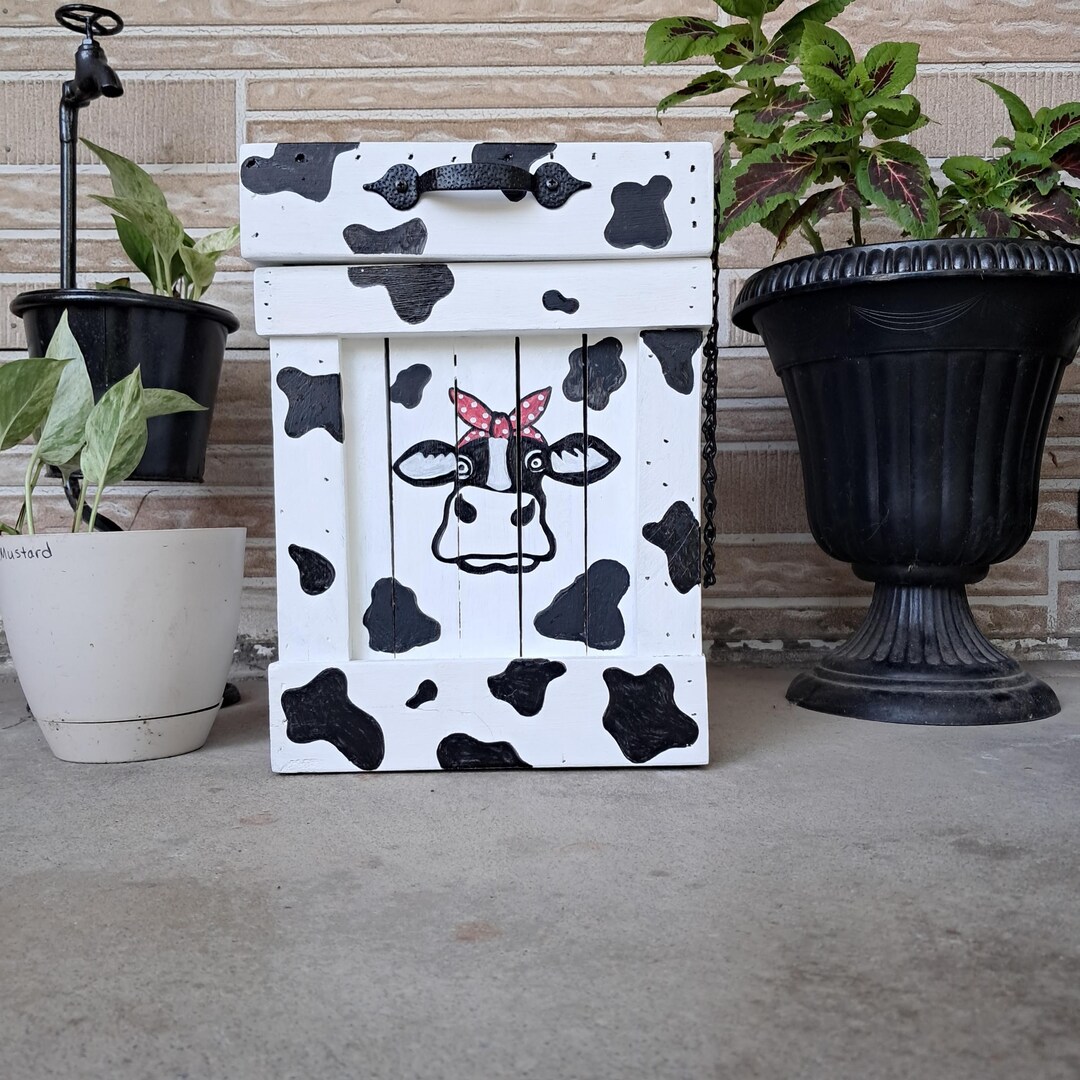 4 Gallon Cow Print Trash Can- Multiple Sizes- Wood Garbage Can ...