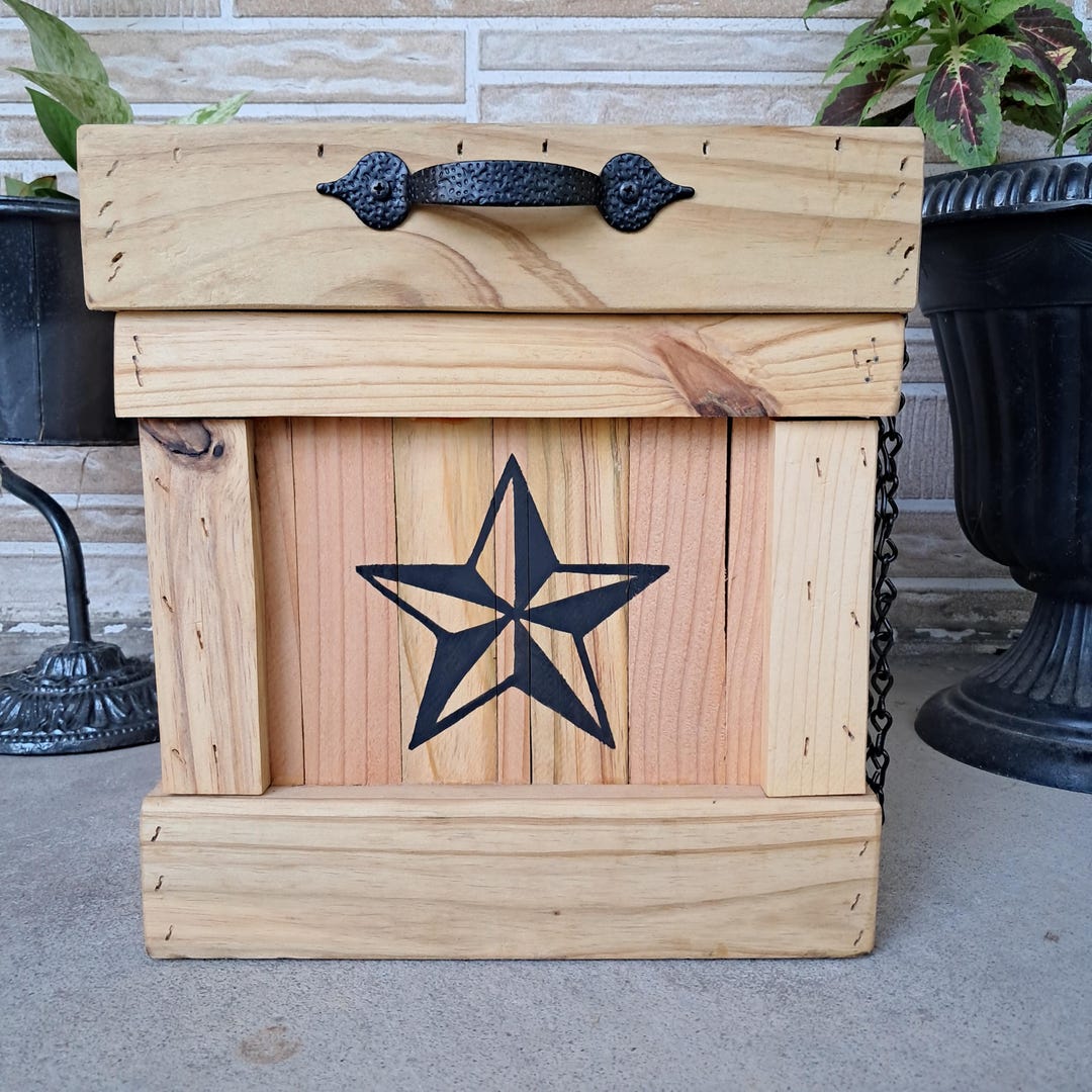 Trash Can With Texas Star, Rustic Garbage Can, Wood Trash Can, Western ...