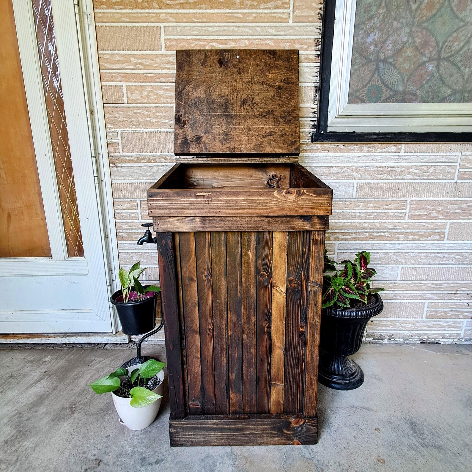 30 Gallon French Country Wood Trash Can, Rustic Kitchen Trash Can ...