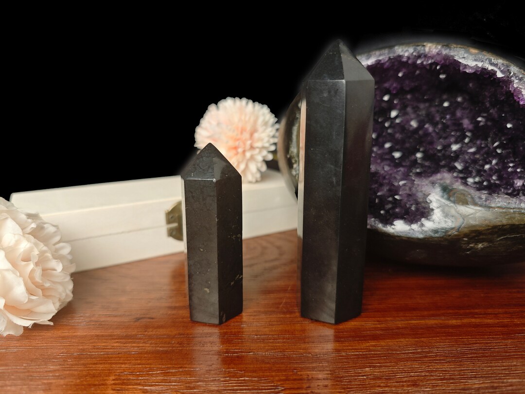 SHUNGITE Crystal Point - Obelisk Tower, Crystal Wand, EMF Protection ...