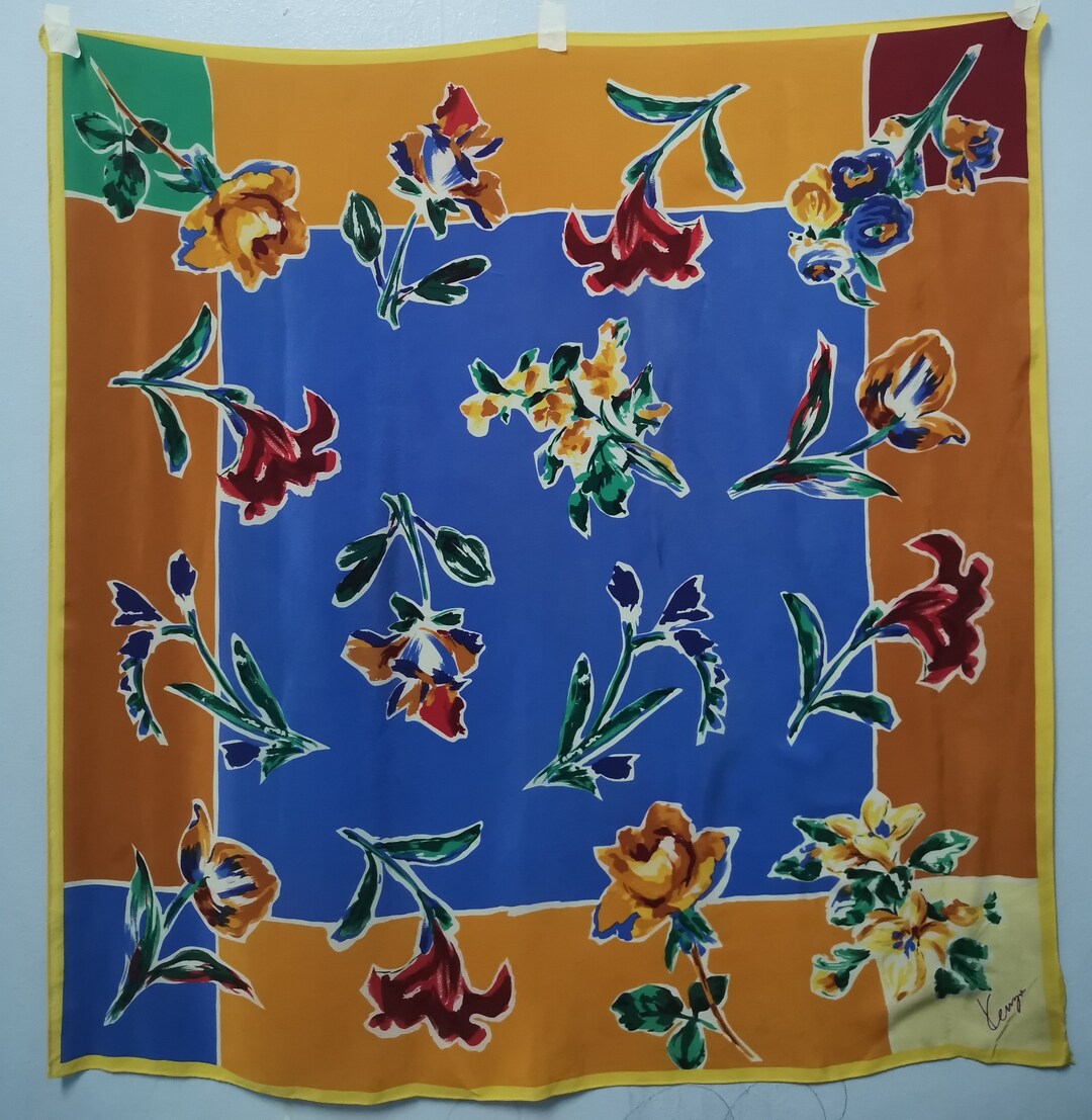 Kenzo Floral Lilies Roses Vintage Silk Scarf Neckerchief Multicolor ...