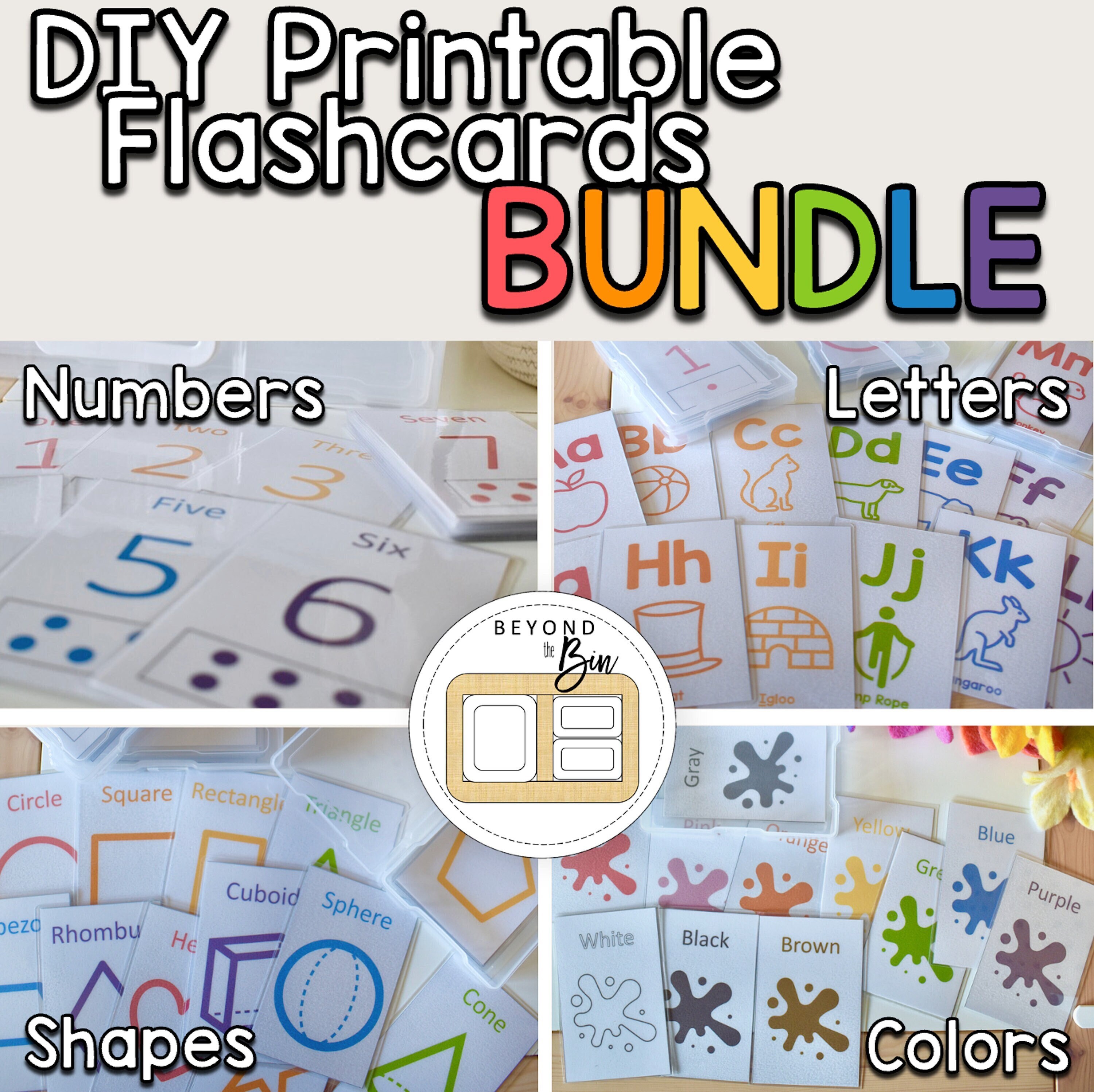 BUNDLE: DIY Printable Colorful Shapes, Colors, Numbers, Alphabet ...