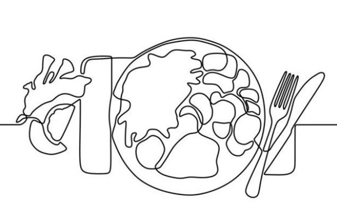 Food on the Plate Continuous One Line Drawing. Meal for Eating ...