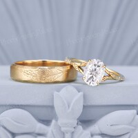 2PCS Antique Ruby Couple Wedding Ring Set Leaf Floral Couple Promise ...