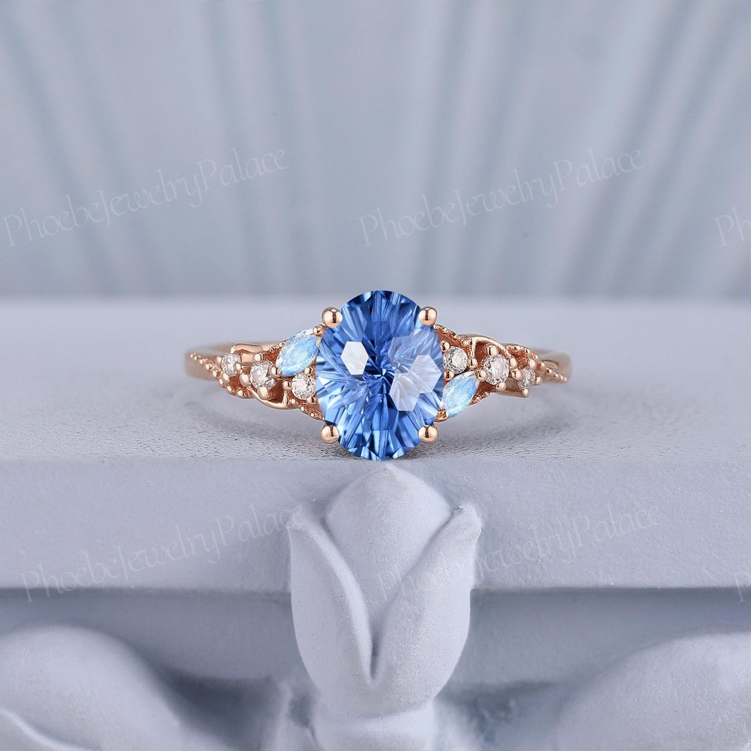Vintage 2ct Star Cut Faceting Sapphire Engagement Ring Gold Wedding ...