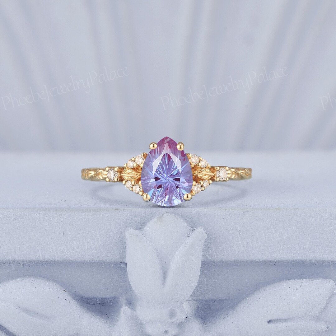 Unique Star Cut Alexandrite Engagement Ring Unique Yellow Gold Wedding ...
