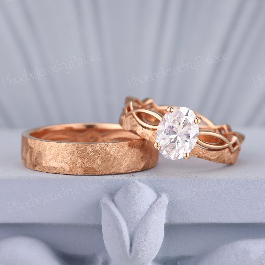 Unique Couple Ring Set Rose Gold Wedding Rings for Men and Women His ...