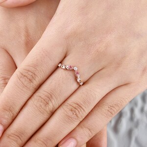 Natural Pink Sapphire Curved Wedding Band Gold Diamond Wedding Band ...