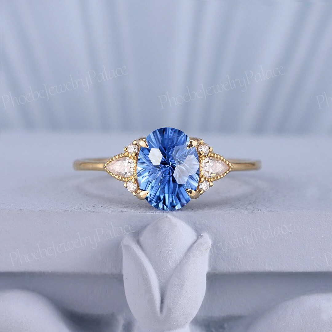 Vintage 2ct Star Cut Faceting Sapphire Engagement Ring Gold Minimalism ...