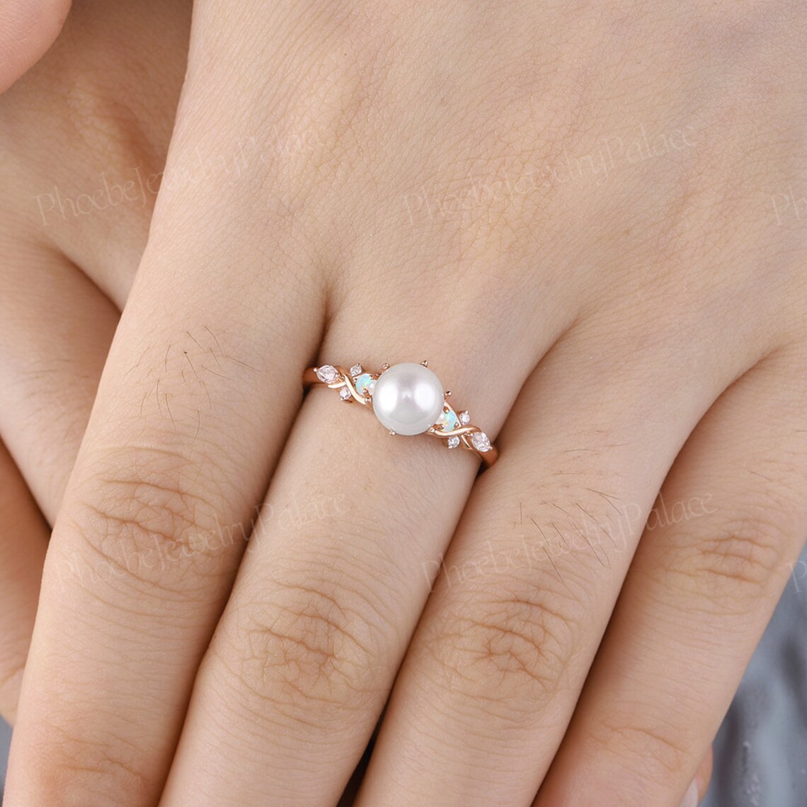 Art Deco Akoya Pearl&opal Engagement Ring Vintage Solid Gold Diamond ...