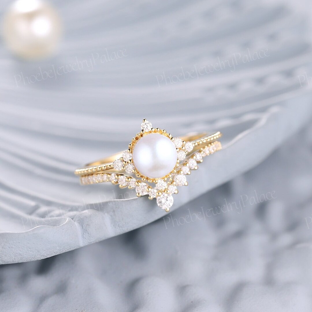 Art Deco Akoya Pearl Engagement Ring Antique Pearl Ring Solid Gold ...