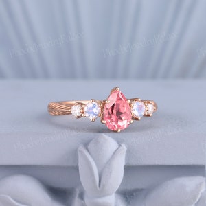 Unique Peach Sapphire Engagement Ring Delicate Pear Pink Sapphire ...