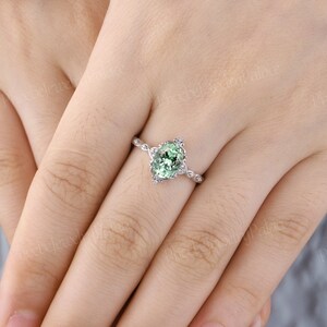 Vintage Mint Green Sapphire Engagement Ring Art Deco White Gold Diamond ...