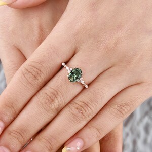 Vintage Green Sapphire Engagement Ring Rose Gold Minimalism Wedding ...