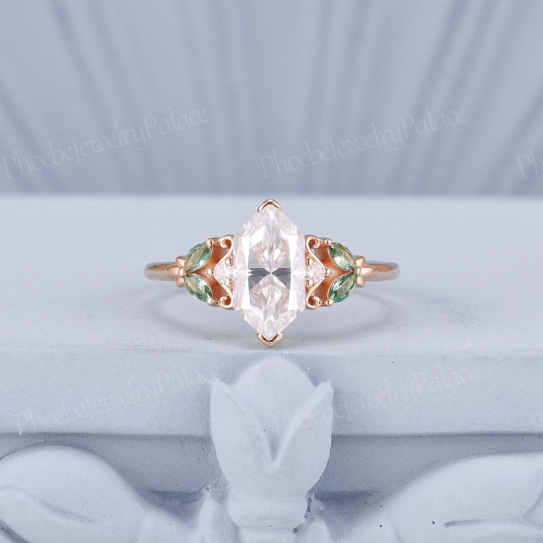Vintage Moissanite Engagement Ring Gold Dutch Marquise Wedding Rings ...