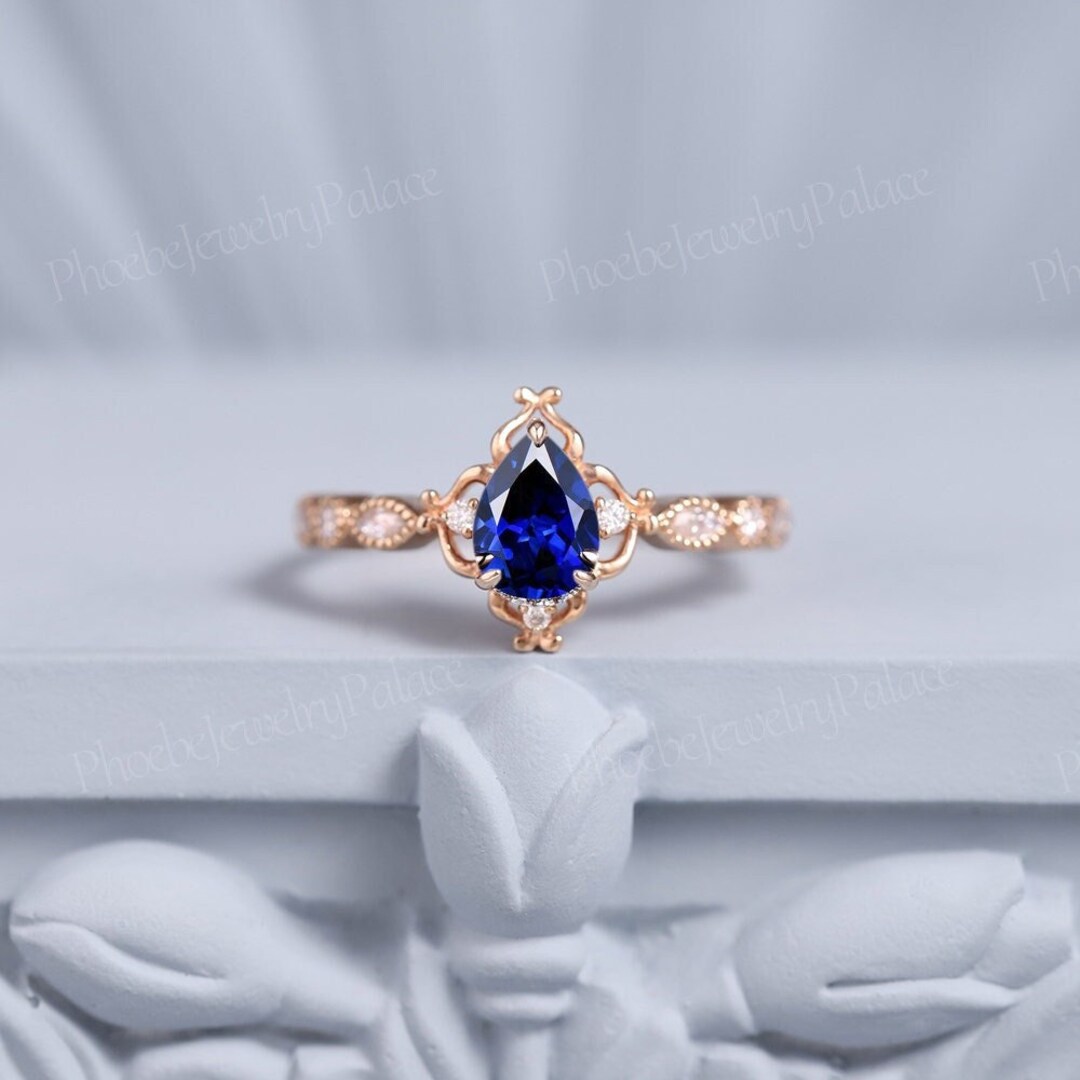 Vintage Royal Blue Sapphire Engagement Ring Dainty Blue Gemstone ...