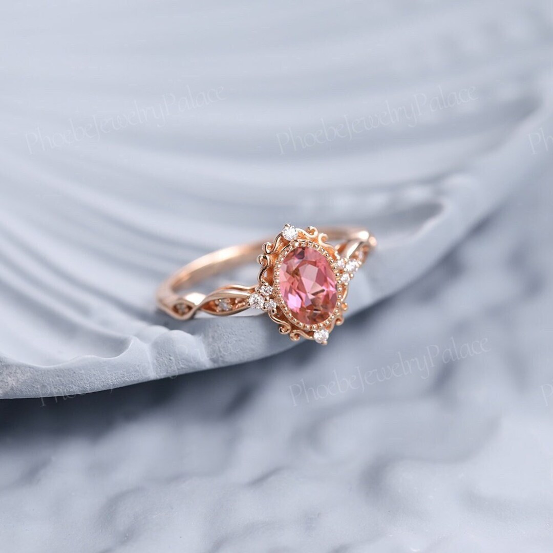 Vintage Peach Sapphire Engagement Ring Delicate Pink Paparacha Sapphire ...