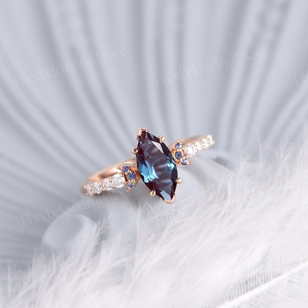 Dainy Alexandrite Engagement Ring Women Marquise Alexandrite Wedding ...