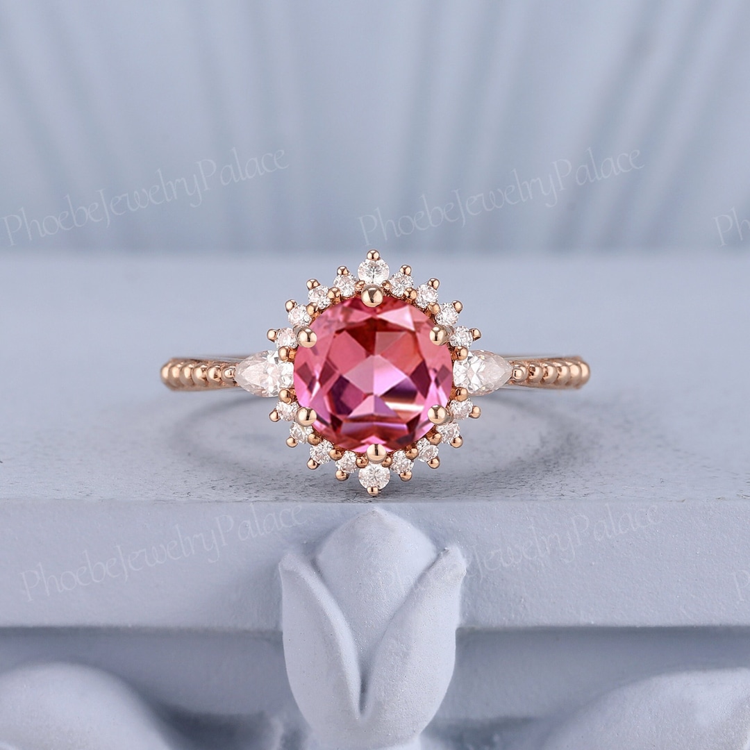 Unique Pink Sapphire Engagement Ring Solid Gold Peach Sapphire Rings ...