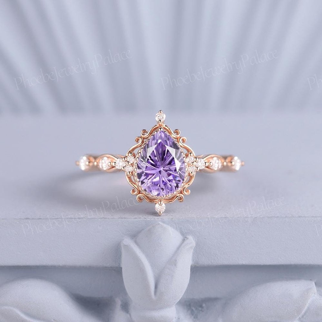 Unique Purple Sapphire Engagement Ring Firework Cut Rings for Women Art ...