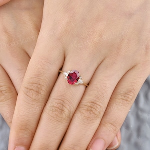 Unique Oval Ruby Engagement Ring Vintage Minimalism Wedding Ring Solid ...