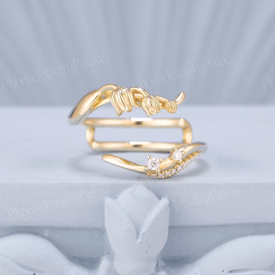Nature Inspired Tulip Wedding Band Unique Curved Wedding Rings for ...