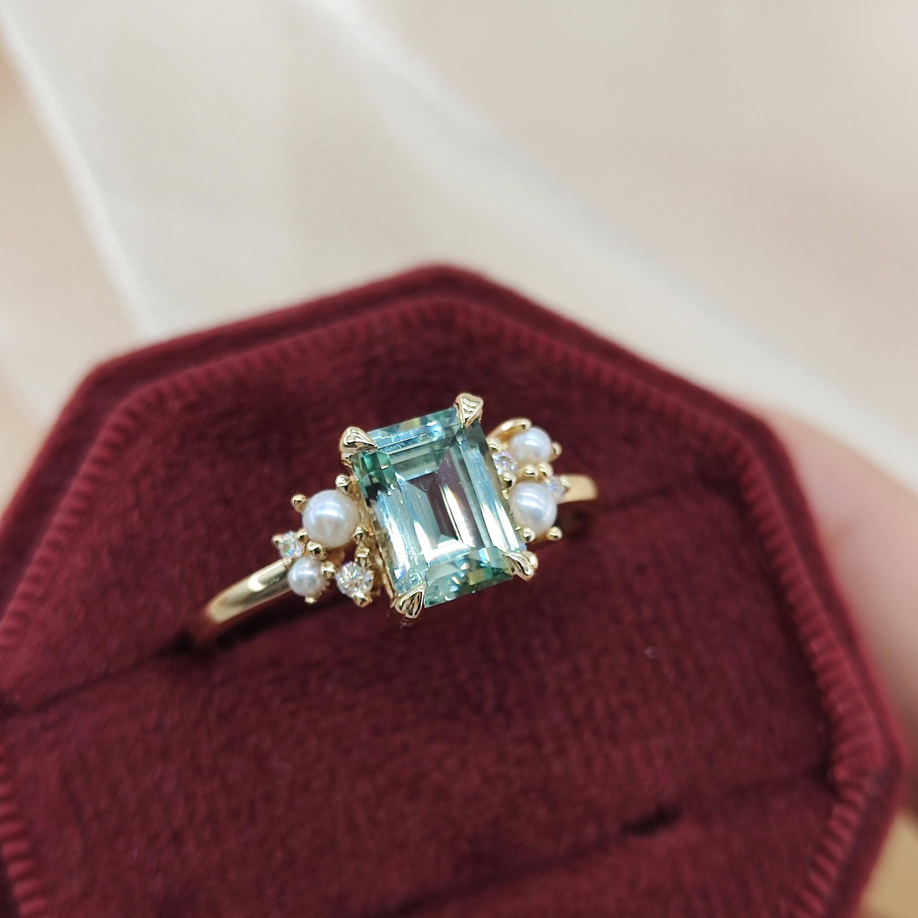 2ct Vintage Green Sapphire Engagement Ring Emerald Cut Wedding Ring ...