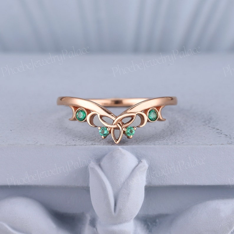 Art Deco Emerald Curved Wedding Band Celtic Ring Matching Ring Band ...