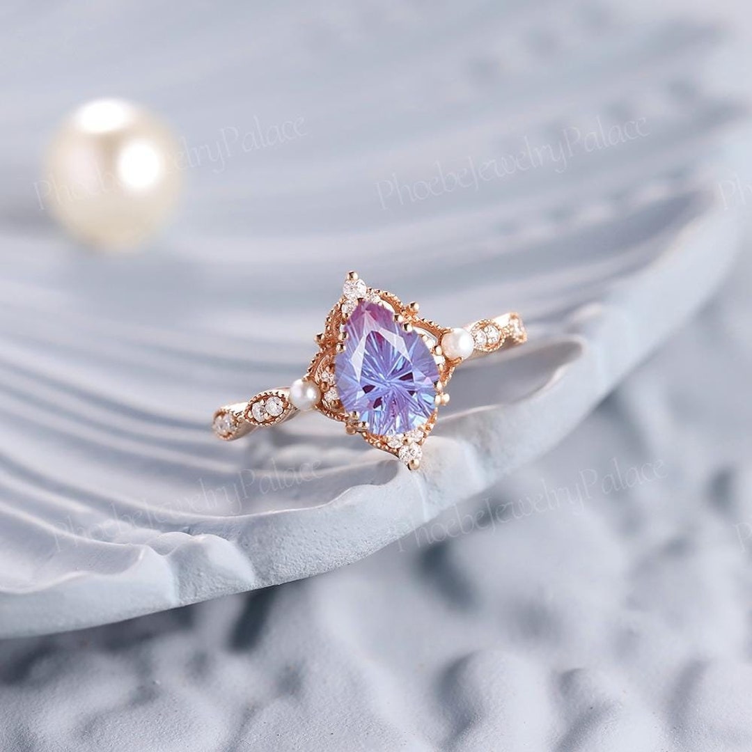 Delicate Alexandrite Engagement Ring Art Deco Starbrite Wedding Rins ...