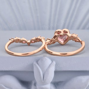 Unique Heart Cut Peach Pink Sapphire Engagement Ring Set Bezel Rings ...