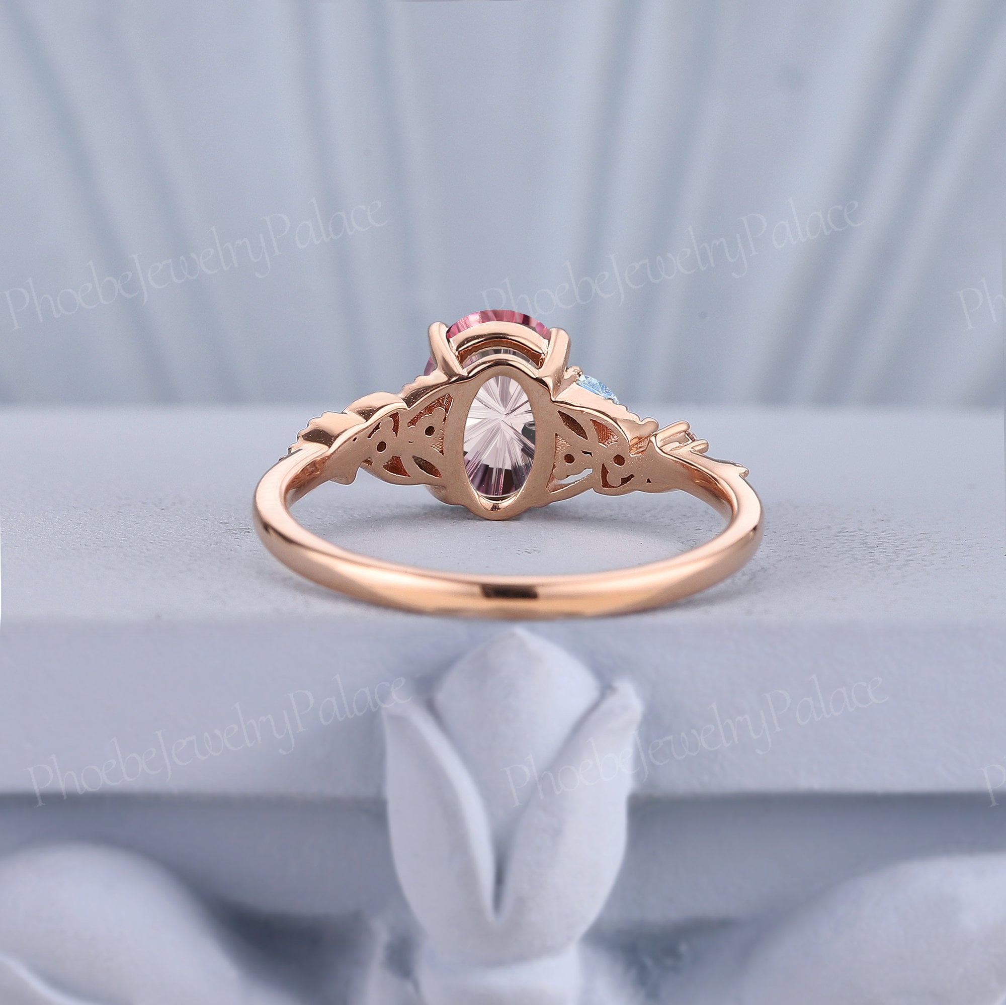 Unique Star Cut Faceting Peach Pink Sapphire Engagement Ring Moonstone ...