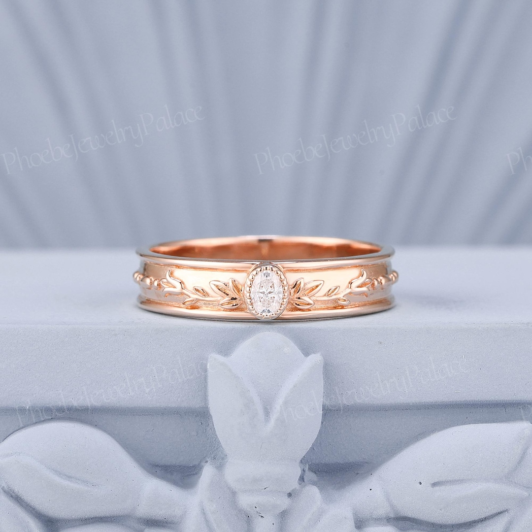 Vintage Wedding Rings for Men Flower Engraved Men's Wedding Band Art ...