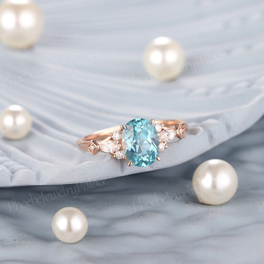 Art Deco Oval Ice Blue Sapphire Engagement Ring 2ct Wedding Rings for ...