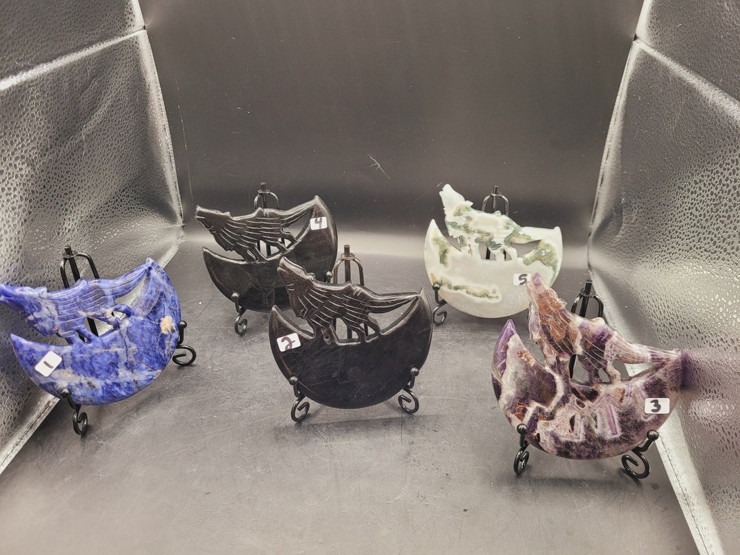 Crystal Wolf With Moon Carving - Etsy