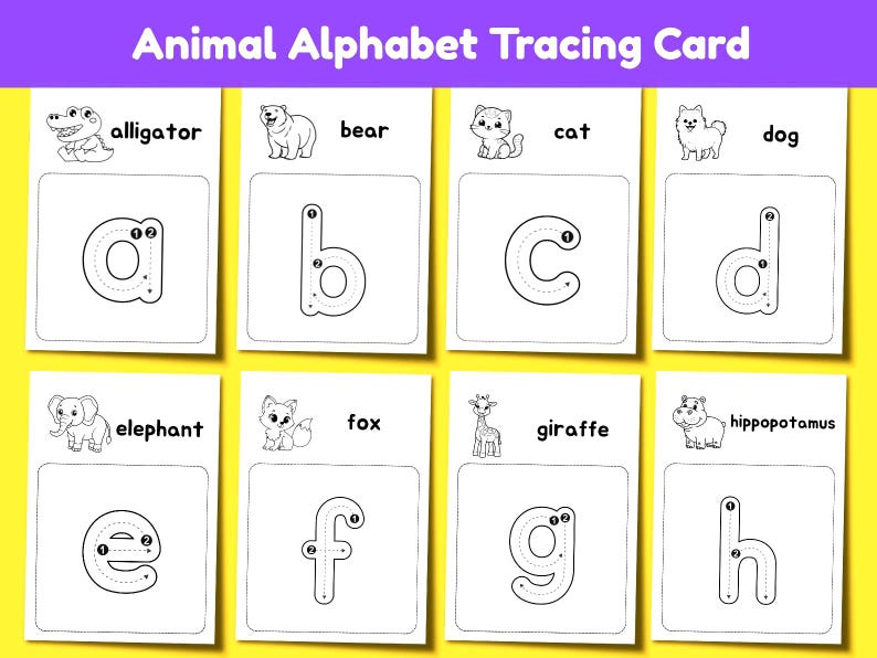 Animal Alphabet Tracing Cards, Letter of the Alphabets Worksheet ...
