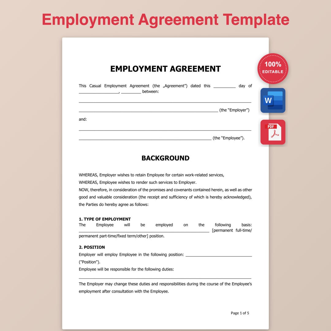 Employment Agreement Template Download, Employee Contract Form Word PDF ...