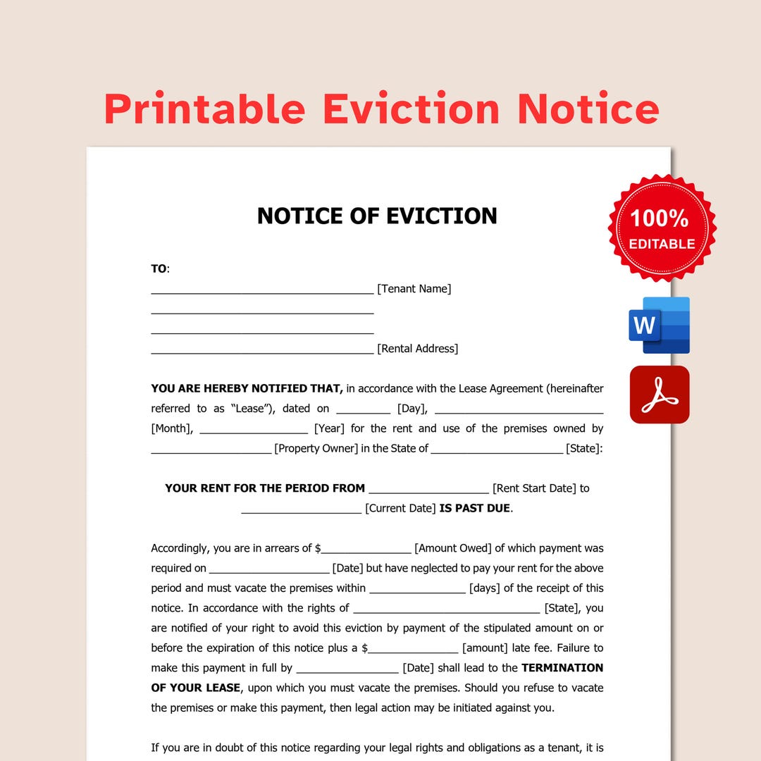 Editable Eviction Notice, Printable Legal Eviction Notice, Eviction ...