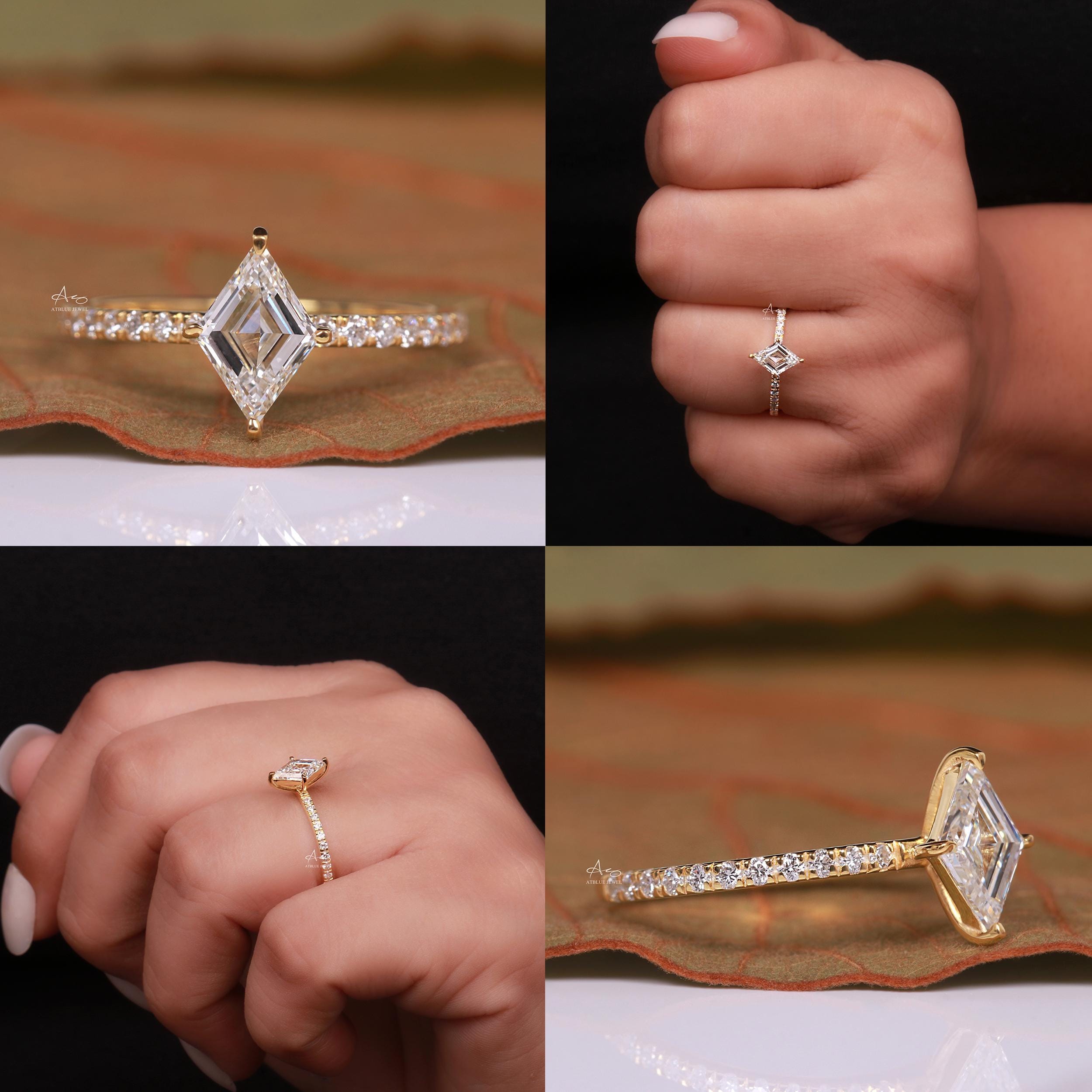 Lozenge Cut Diamond Engagement Ring in Claw Prong Setting, Antique Cut ...