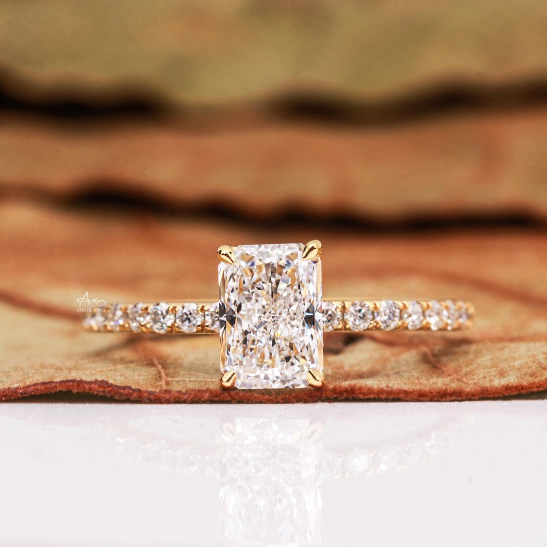 1.0 CT Radiant Cut Lab Grown Diamond Solitaire Accent Ring, Minimalist ...