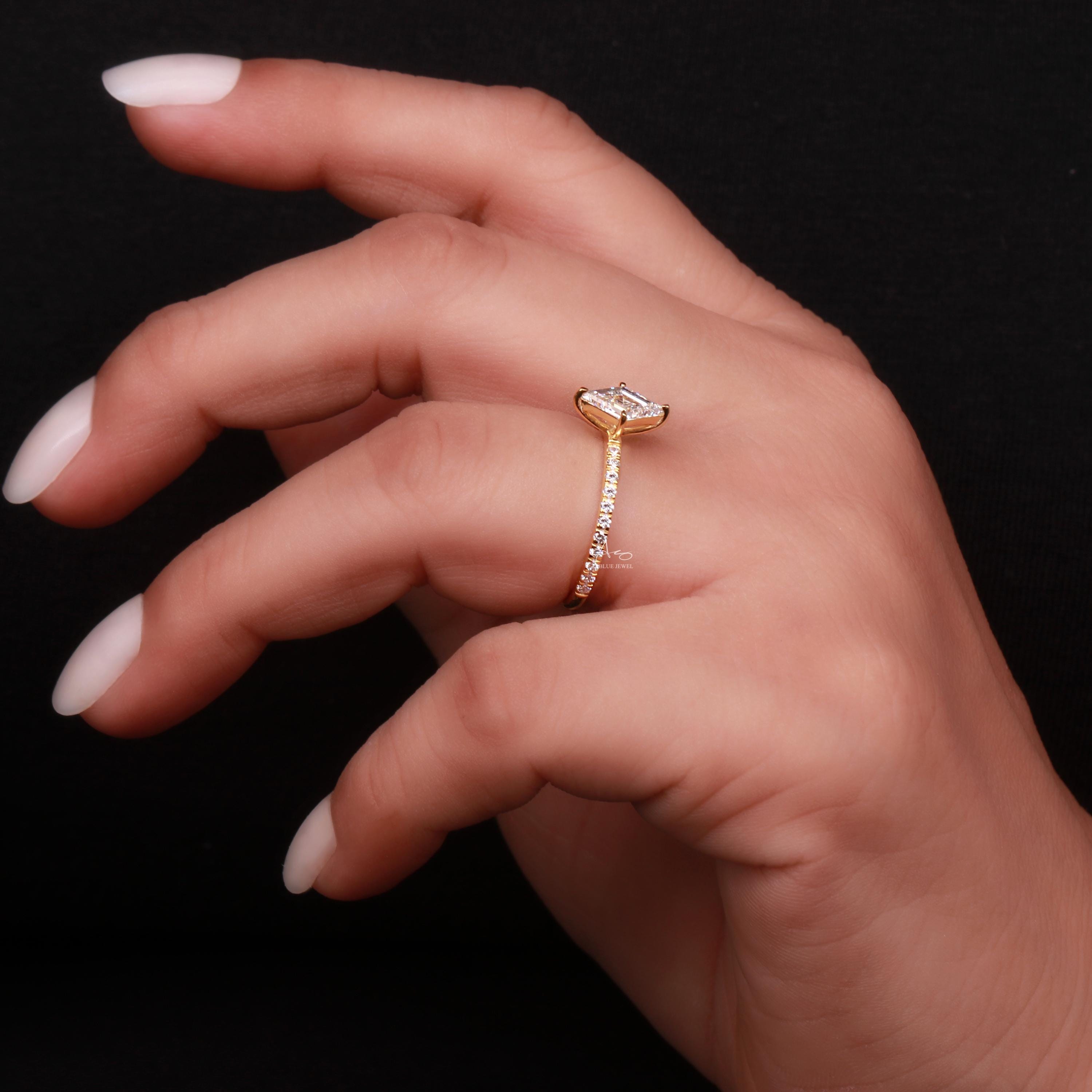 Lozenge Cut Diamond Engagement Ring in Claw Prong Setting, Antique Cut ...