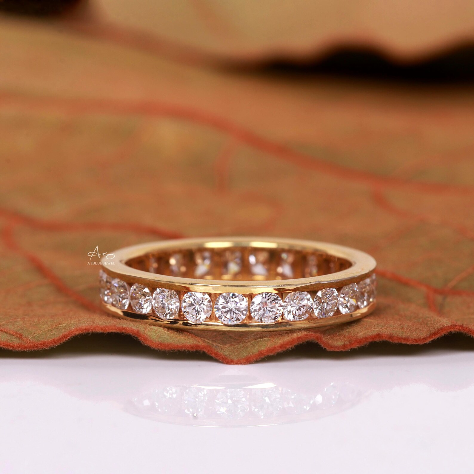 Channel Set Round Diamond Wedding Band, 14K Solid Yellow Gold Lab Grown ...